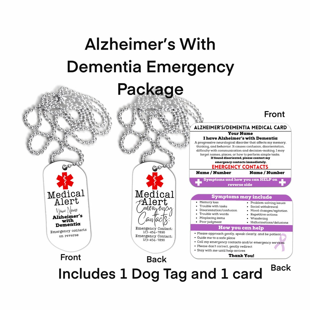 Alzheimer’s Dementia Awareness Medical ID Alert Card Package, Dementia ...