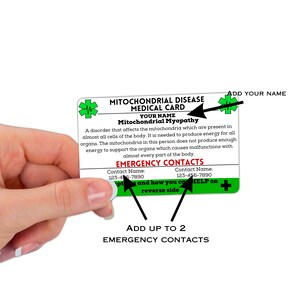Mitochondrial Disease Awareness, Medical Emergency Alert Wallet Card ...
