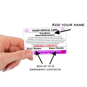 Chiari Malformation, Medical Alert Card for Wallet, Medical Tag, Chiari ...