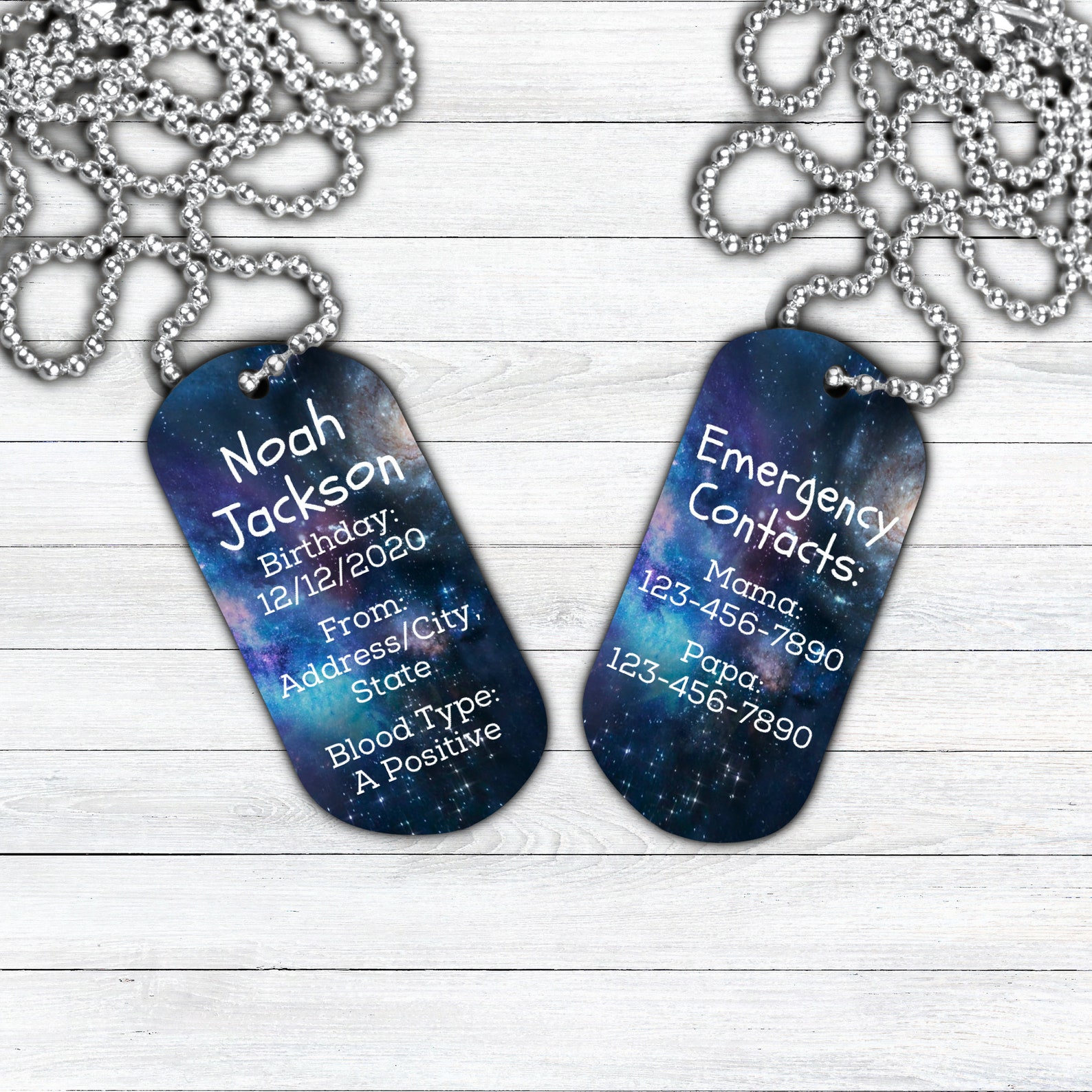 Child Emergency Contact Necklaces, Child ID, Kids Id Tag Personalized ...