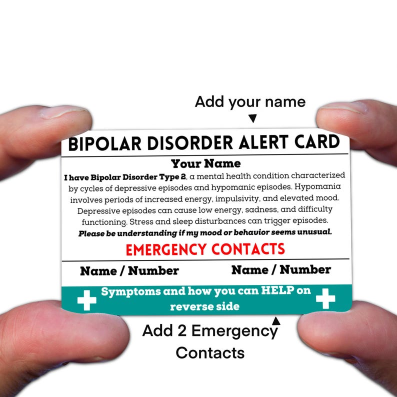 Bipolar Disorder Medical Alert ID Card, Bipolar Type 2 Symptom ...