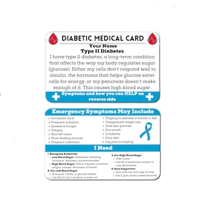 Type 2 Diabetes Medical Alert ID Card, Type 2 Diabetic Aware Tag ...
