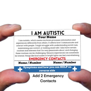 I Am Autistic Card, Autism Awareness Medical ID Card, High Functioning ...