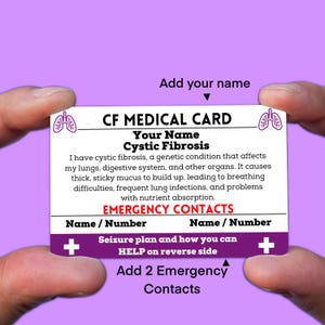 Cystic Fibrosis Medical Alert ID Card, Aware Tag, Cystic Fibrosis ...
