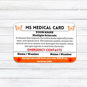 MS Emergency Contact Medical Card, Metal, MS Medical Card, Ms Id Cards ...