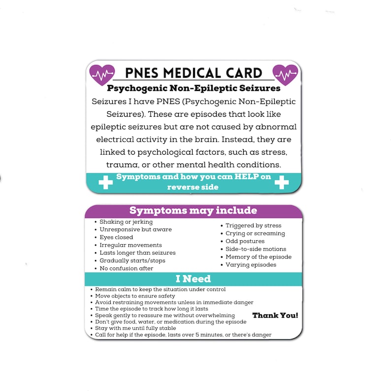 PNES Medical Alert ID Card, Aware Tag, Non Epileptic Psychogenic ...