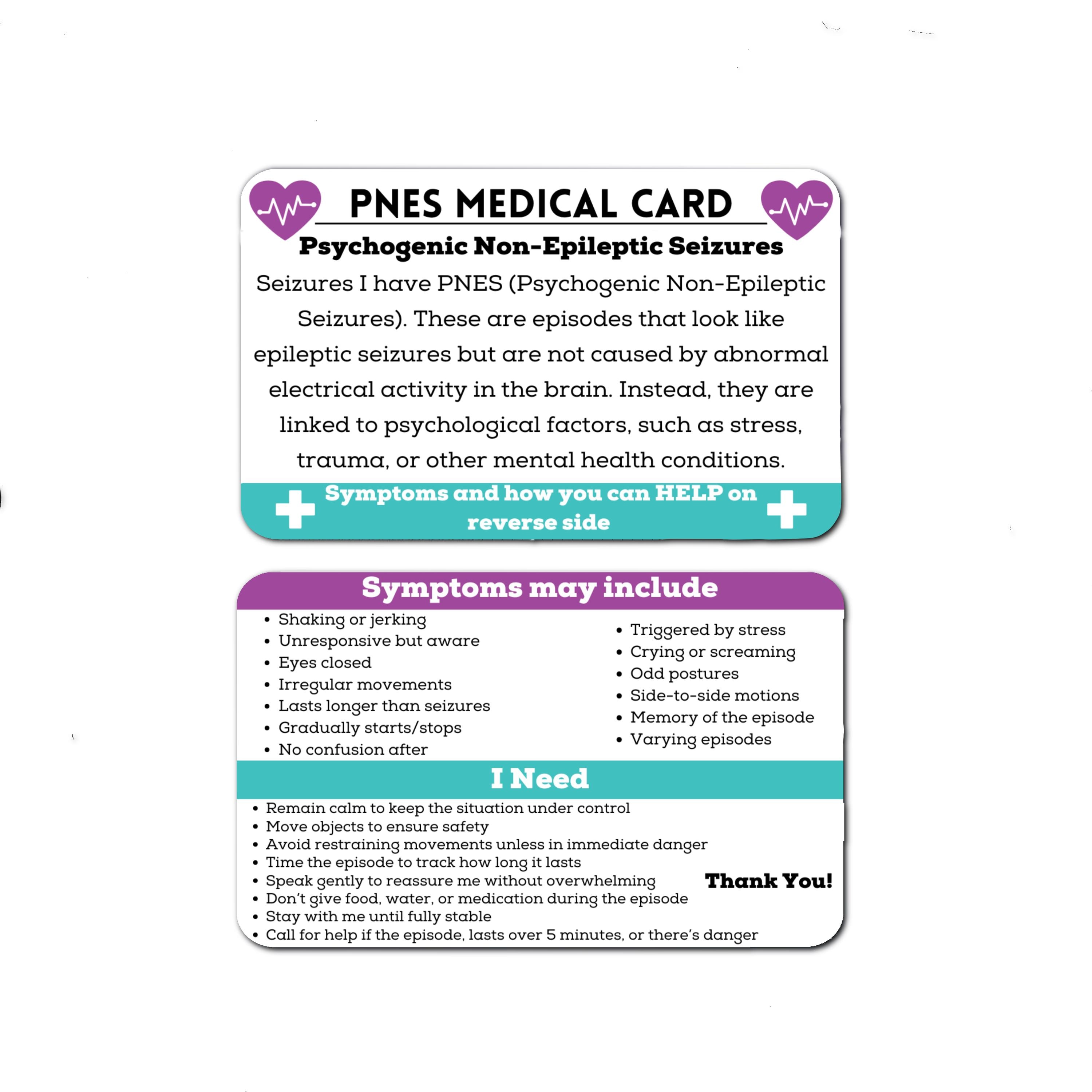 PNES Medical Alert ID Card, Aware Tag, Non Epileptic Psychogenic ...
