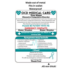 OCD Medical Alert Id Card, OCD Gifts, Obsessive Compulsive Disorder ...