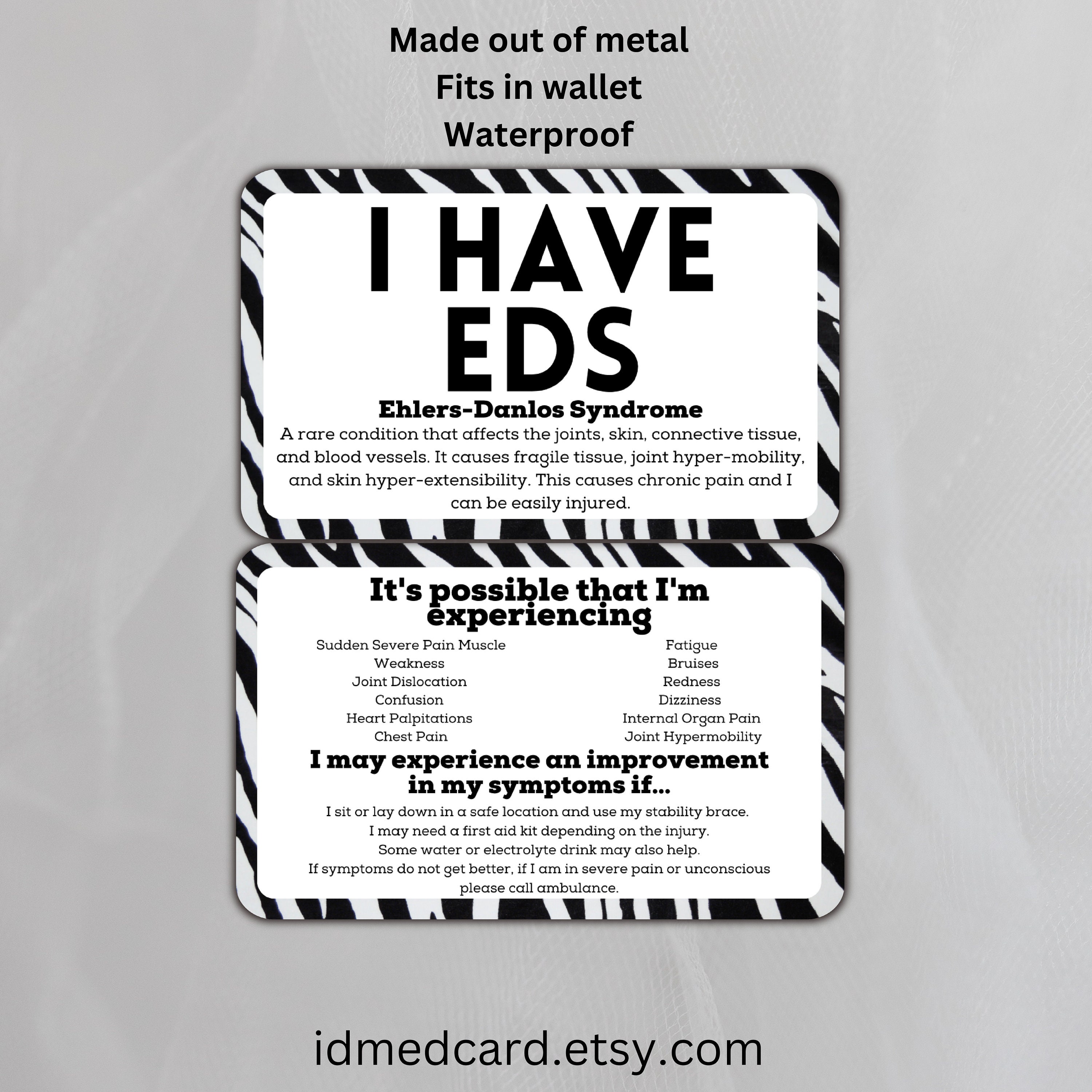 Ehlers Danlos Syndrome Medical Card PACKAGE, Ehlers-danlos Alert ...