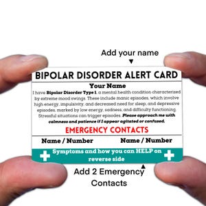 Bipolar Disorder Medical Alert ID Card, Bipolar Type 1 Symptom ...