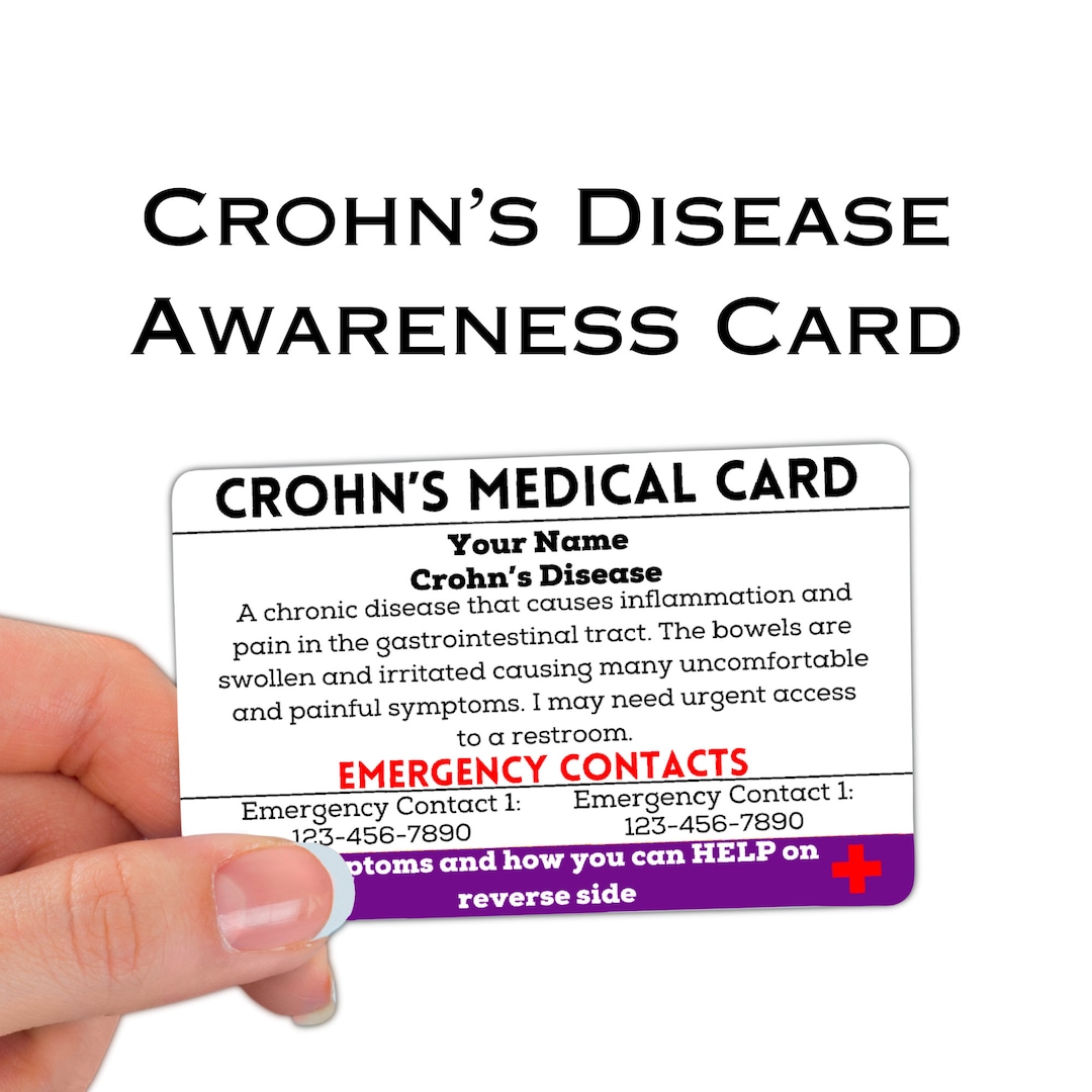Crohn’s Disease Medical Alert Card, Emergency Contacts Tag, IBD ...