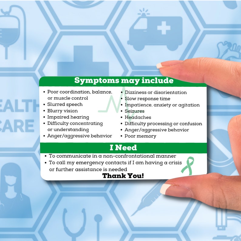 Traumatic Brain Injury Medical ID Card TBI Survivor Awareness - Etsy