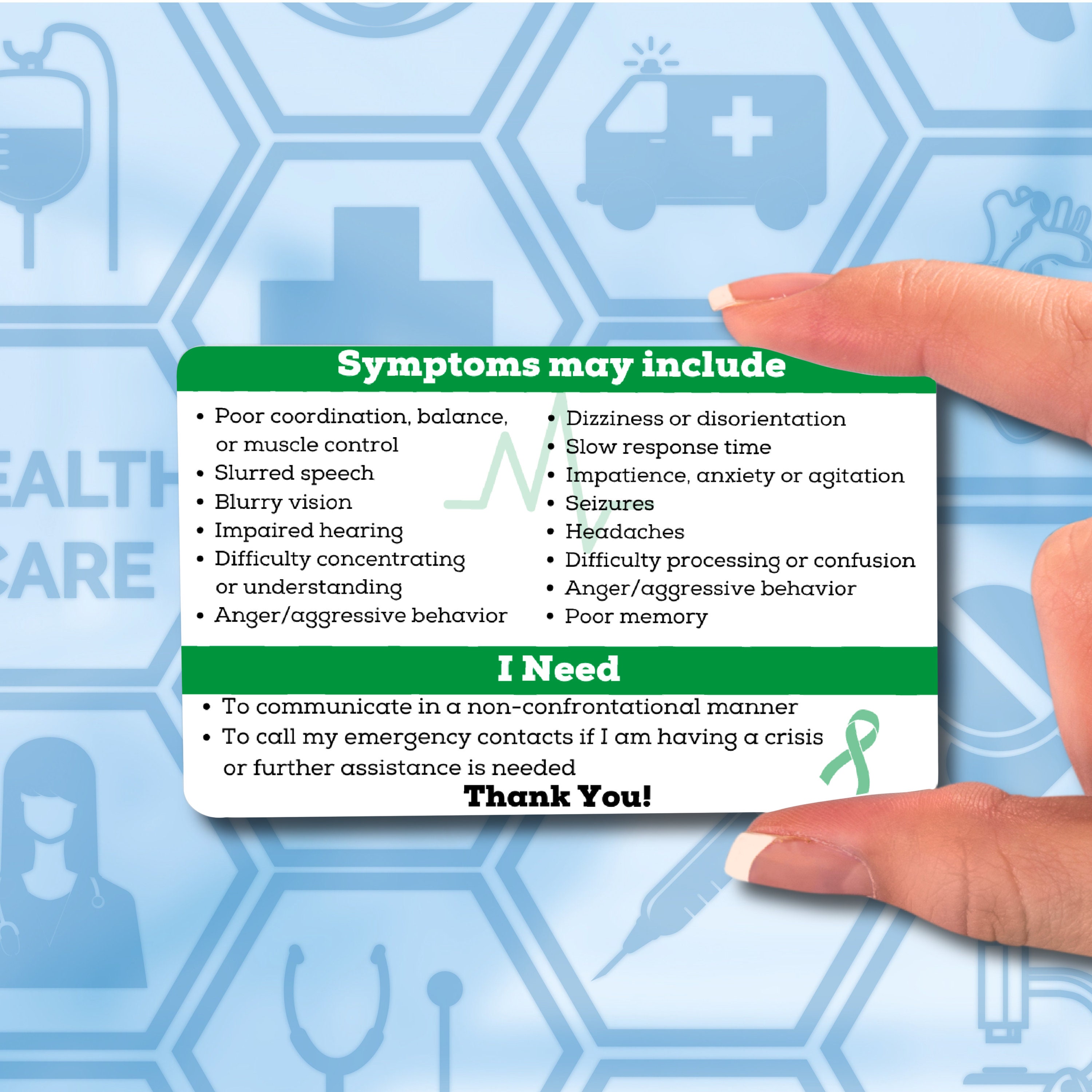 Traumatic Brain Injury Medical ID Card TBI Survivor Awareness - Etsy