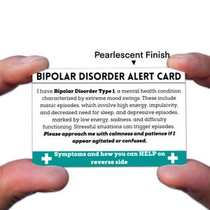 Bipolar Disorder Medical Alert ID Card, Bipolar Type 1 Symptom ...
