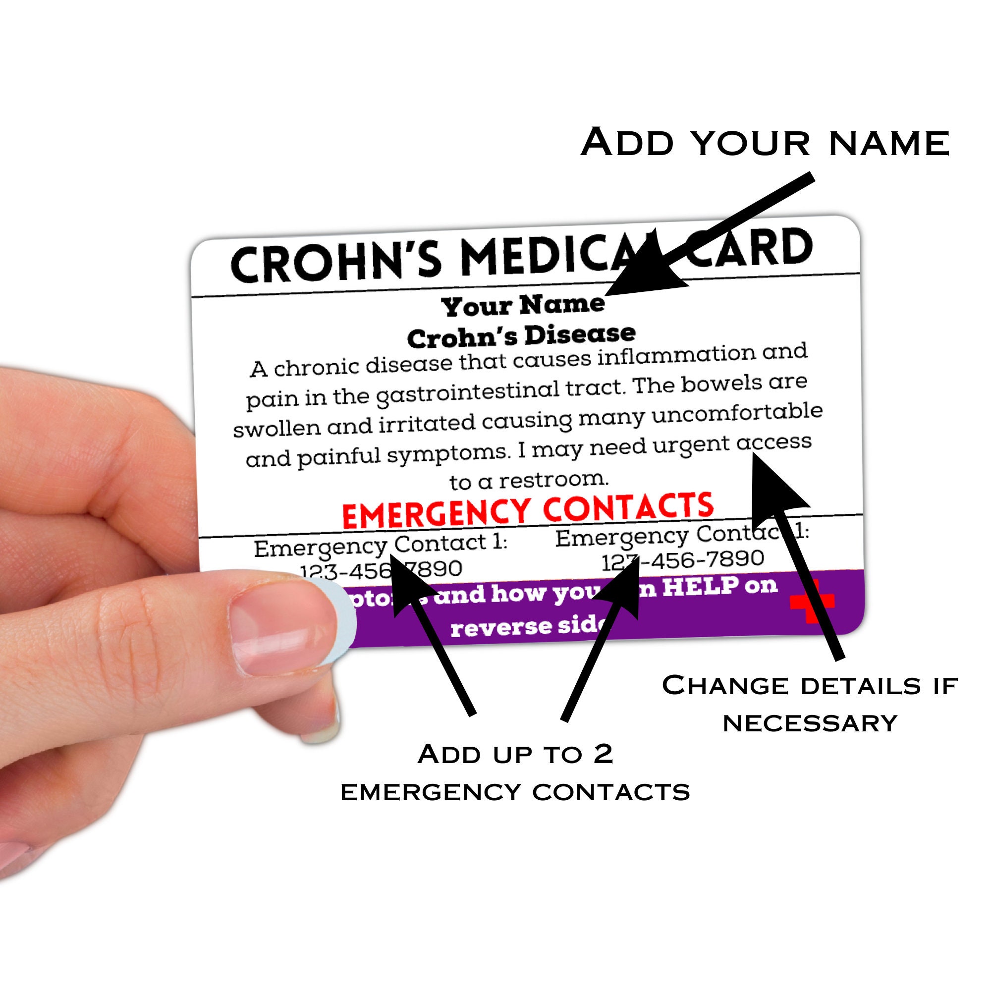 Crohn’s Disease Medical Alert Card, Emergency Contacts Tag, IBD ...