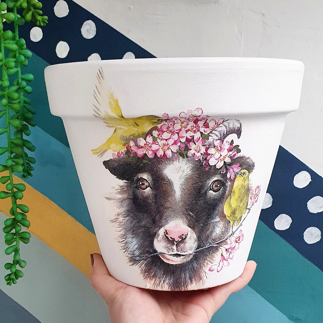 Floral Goat Decoupaged Teracotta Plant Pot for Home and Garden - Etsy