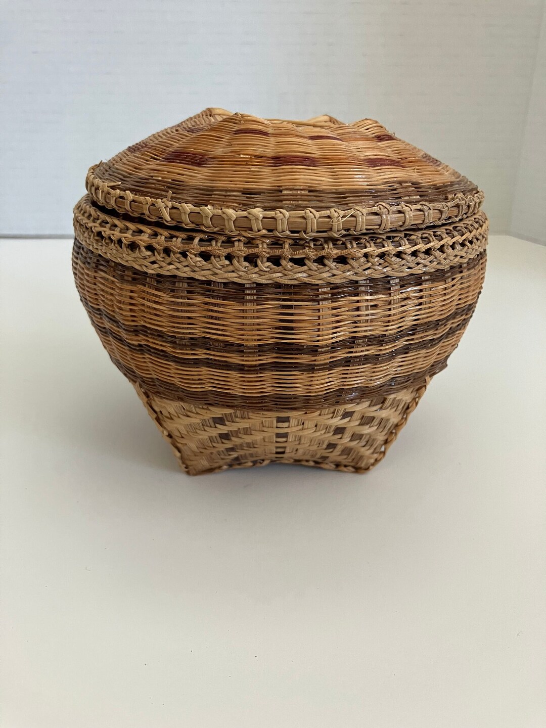 UNIQUE Woven Handmade Trinket Basket Vintage Native American Box W/ Lid ...