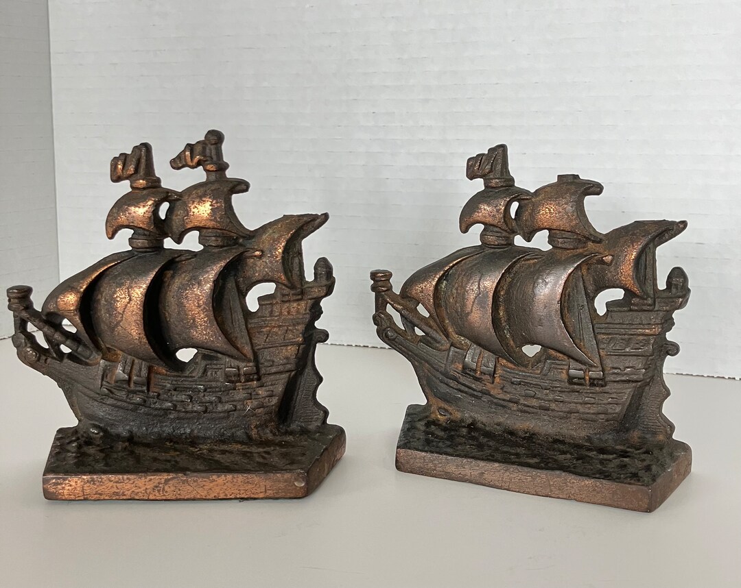 Vintage Heavy Copper Ship Pair of Bookends Galleon - Etsy