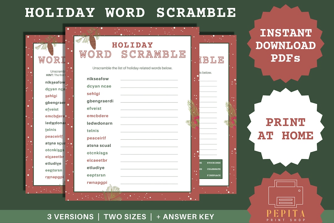 HOLIDAY Word Scramble | Printable Game, Holiday Party, Game Night, Kids ...