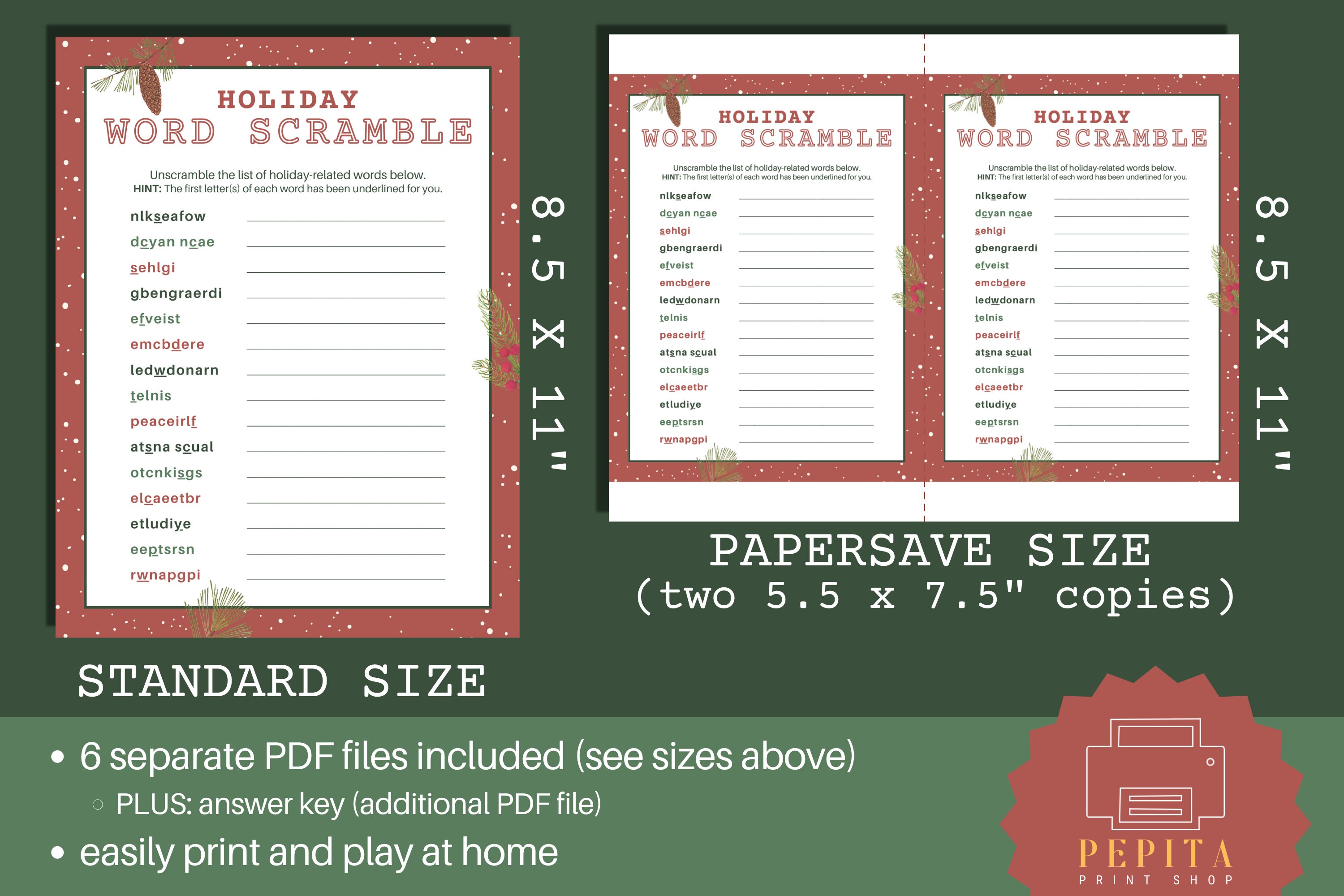 HOLIDAY Word Scramble | Printable Game, Holiday Party, Game Night, Kids ...