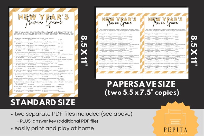 NEW YEAR'S Trivia Game | Printable Game, NYE Party, Game Night, Kids ...