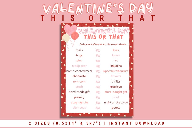 Valentine's Day This or That Game | Printable Party Games, Games for ...