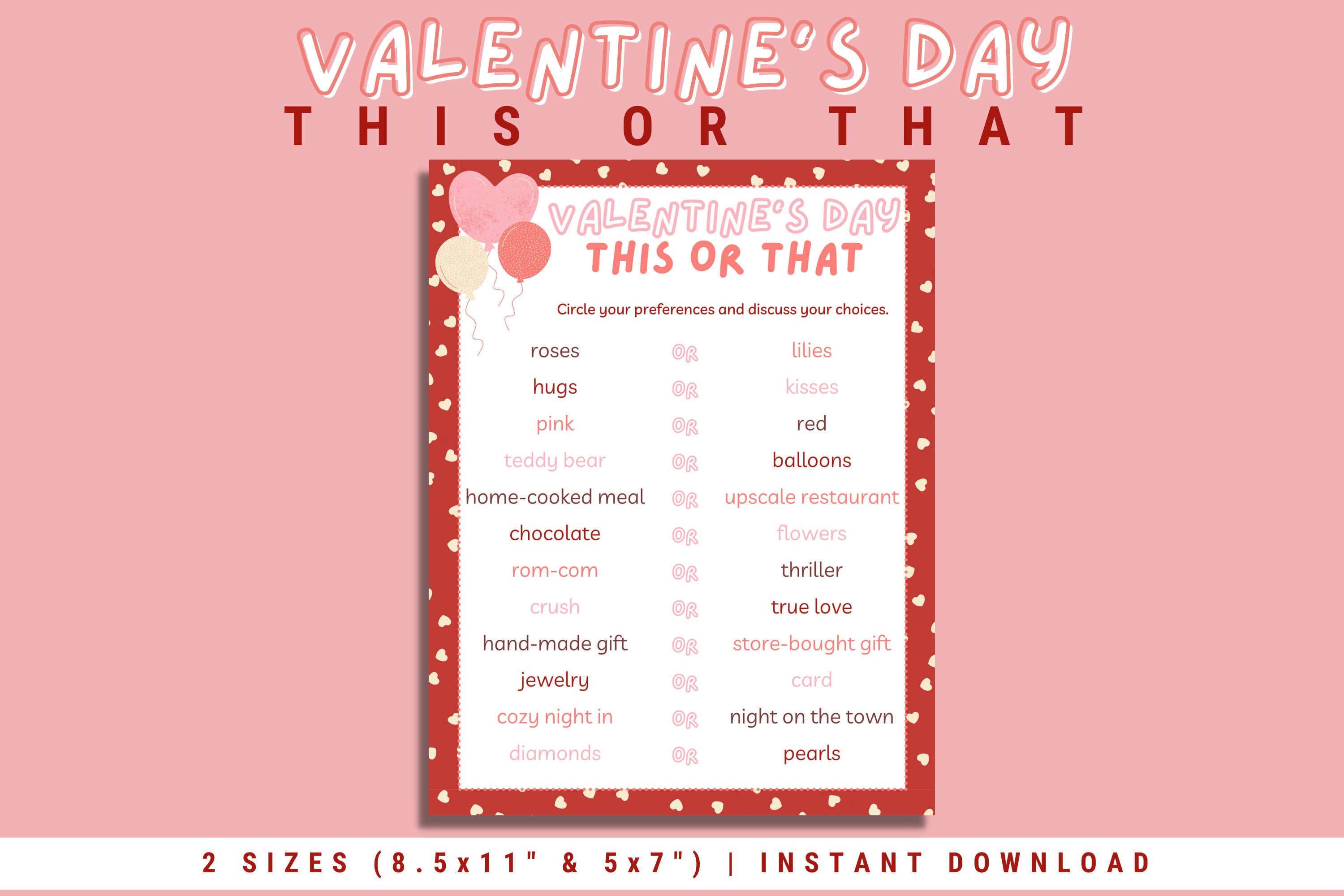 Valentine's Day This or That Game | Printable Party Games, Games for ...