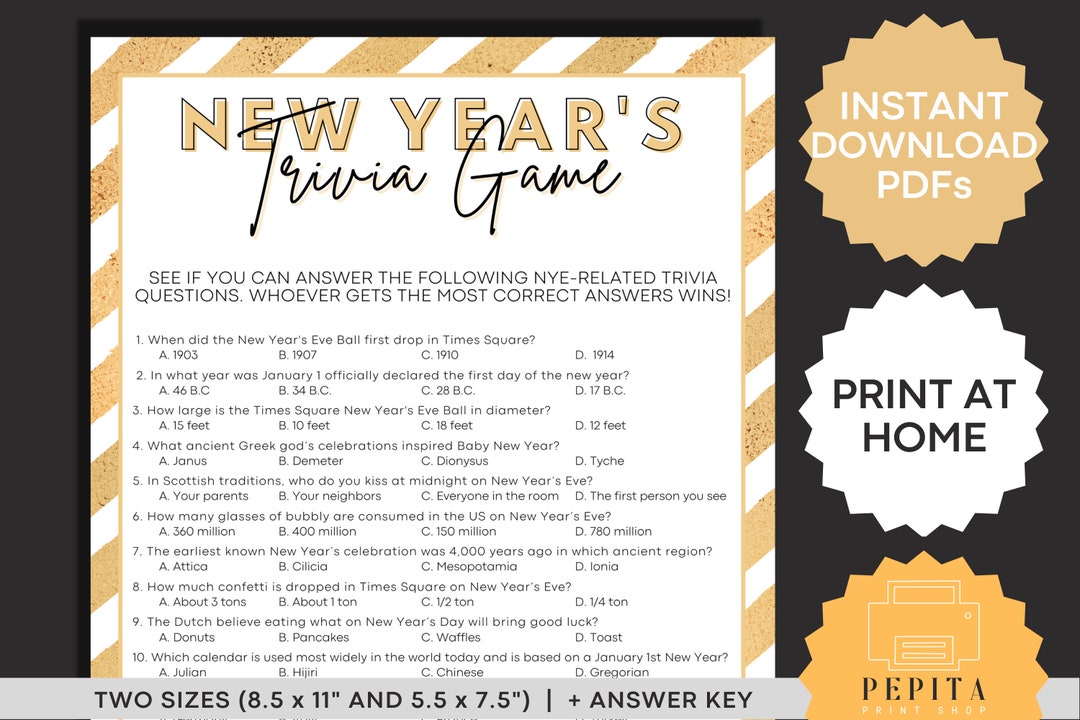 NEW YEAR'S Trivia Game | Printable Game, NYE Party, Game Night, Kids ...