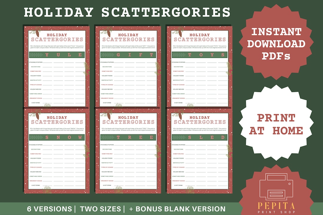 HOLIDAY Scattergories | Printable Games, Holiday Party, Game Night ...