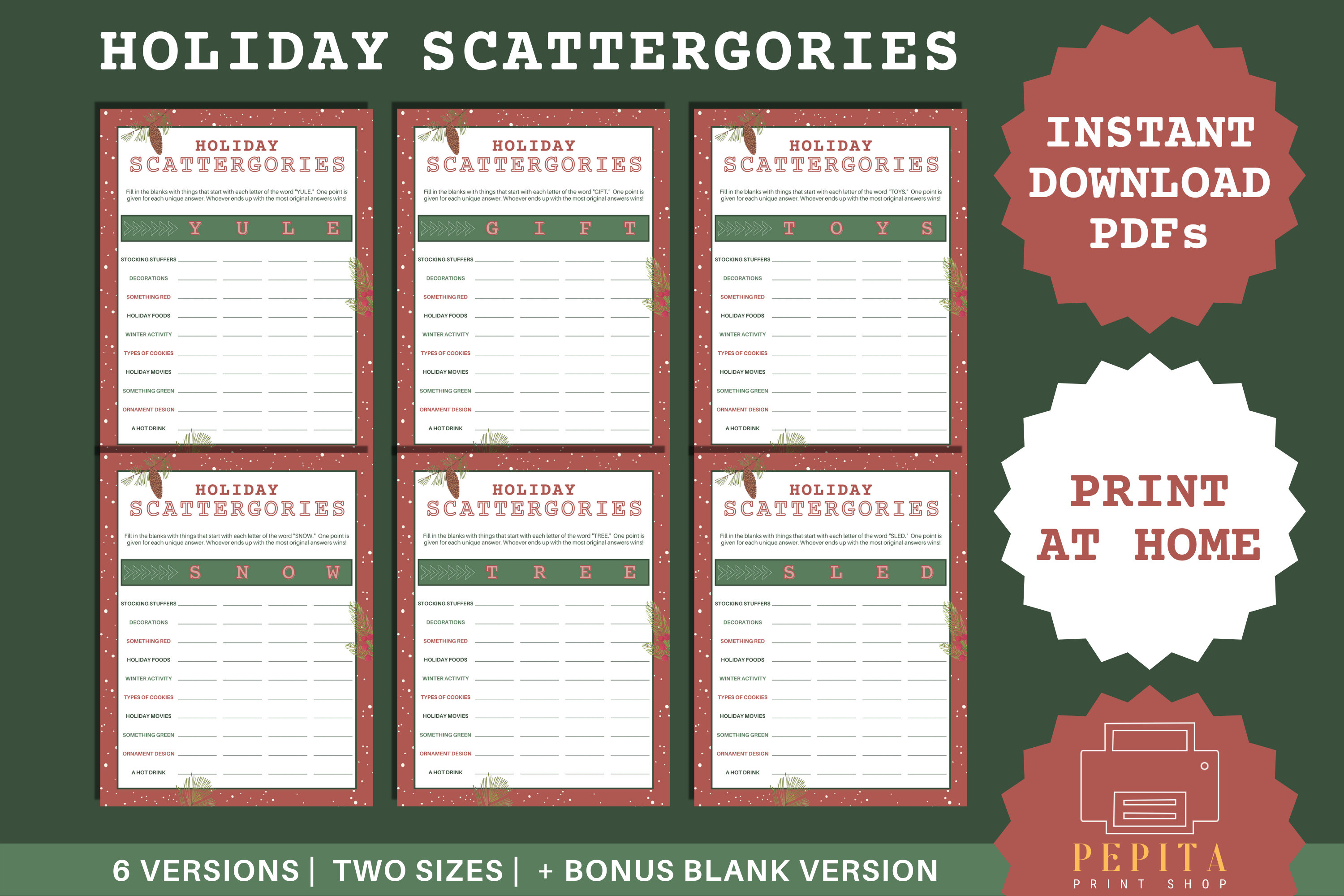 HOLIDAY Scattergories | Printable Games, Holiday Party, Game Night ...