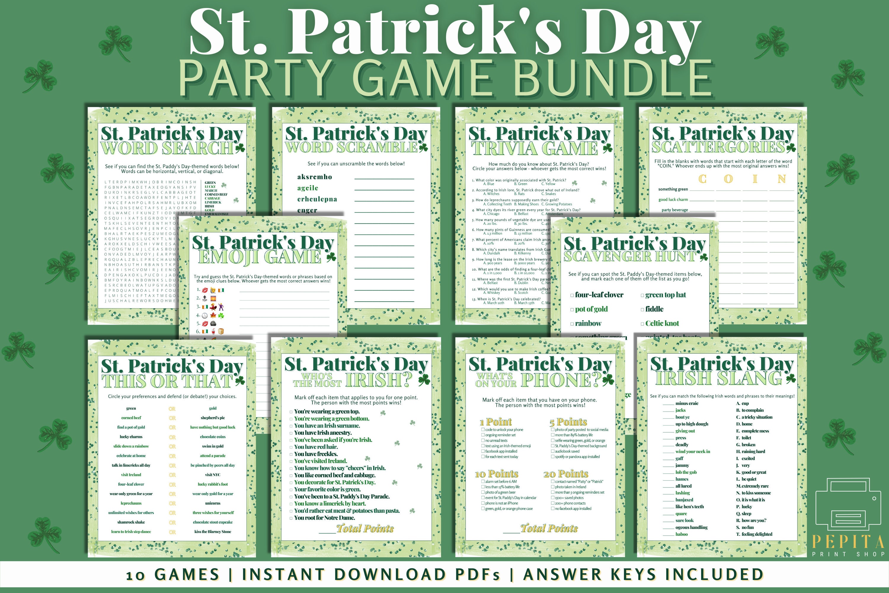 ST. PATRICK'S DAY Printable Game Bundle - Etsy