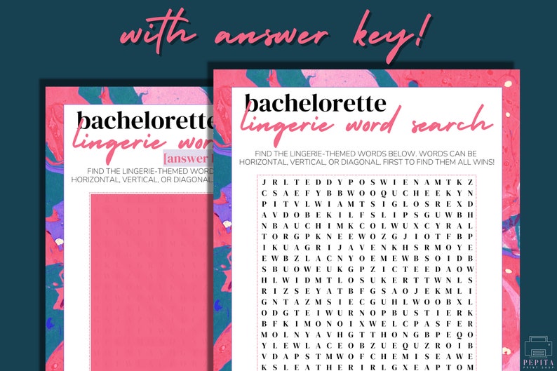 BACHELORETTE PARTY Lingerie Word Search | Bachelorette Printables, Hen ...