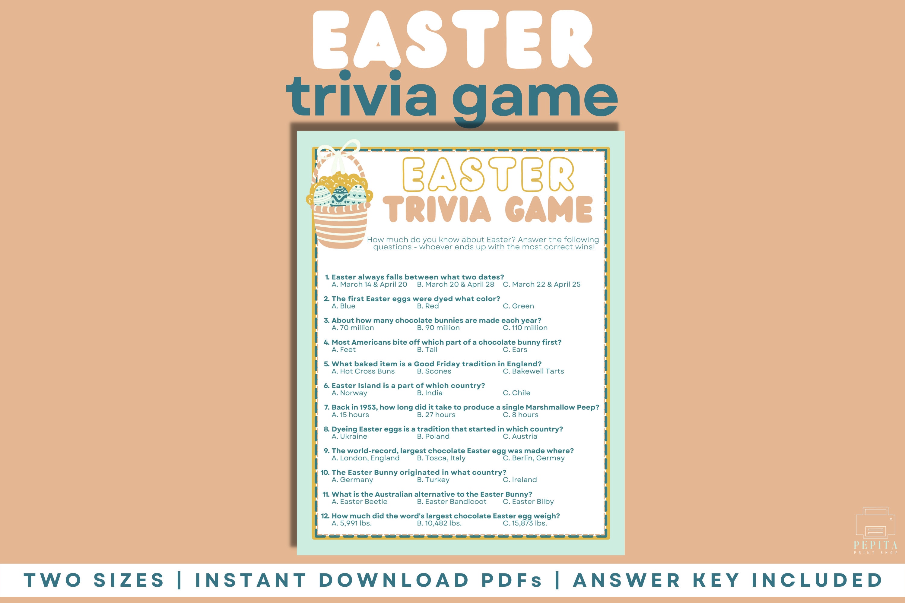 EASTER Trivia Printable Game | Easter Party Games, Family Party Games ...