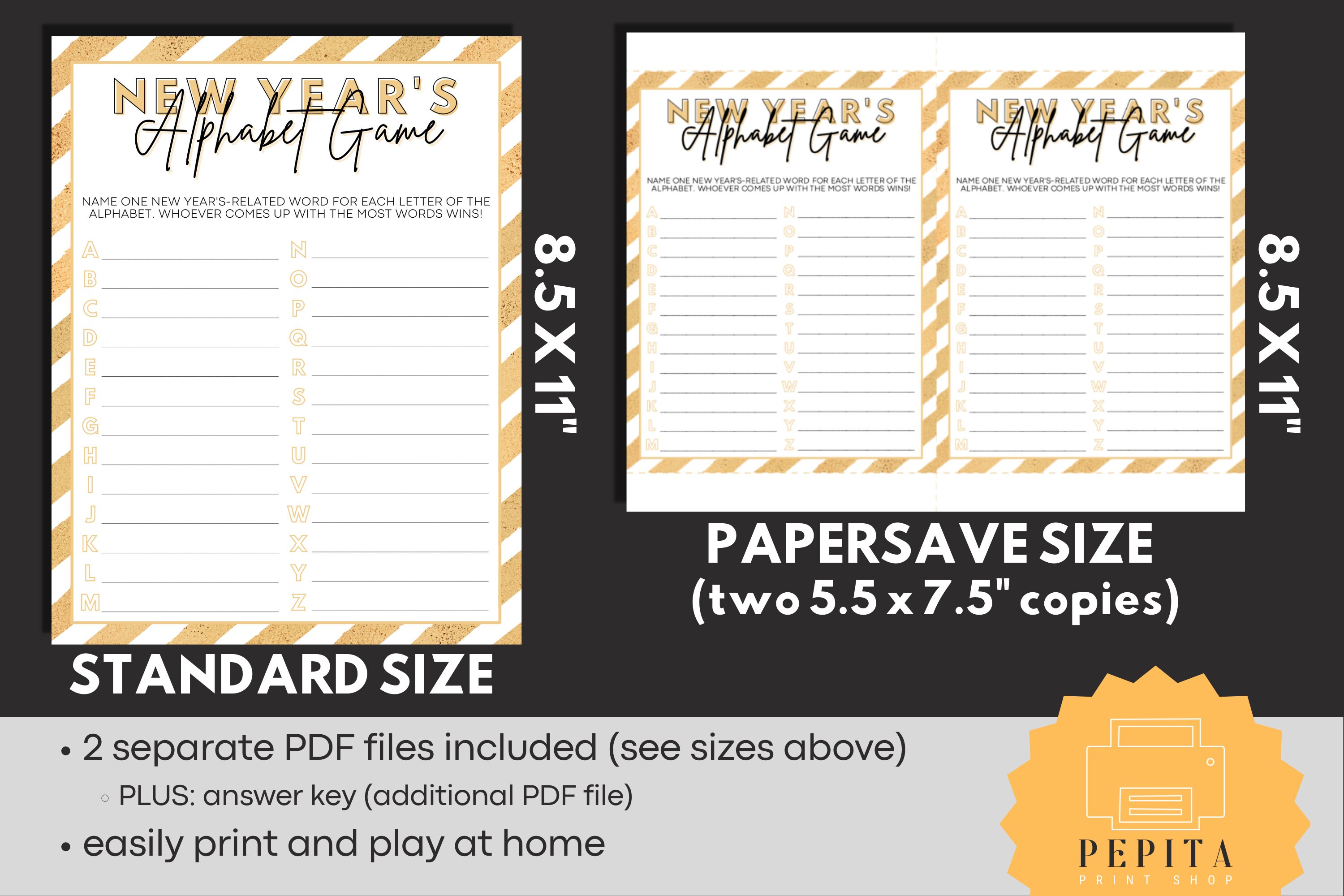 NEW YEAR'S Alphabet Game Printable Game, NYE Party, Game Night, Kids ...