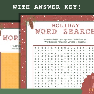 HOLIDAY Word Search | Printable Game, Holiday Party, Game Night, Kids ...