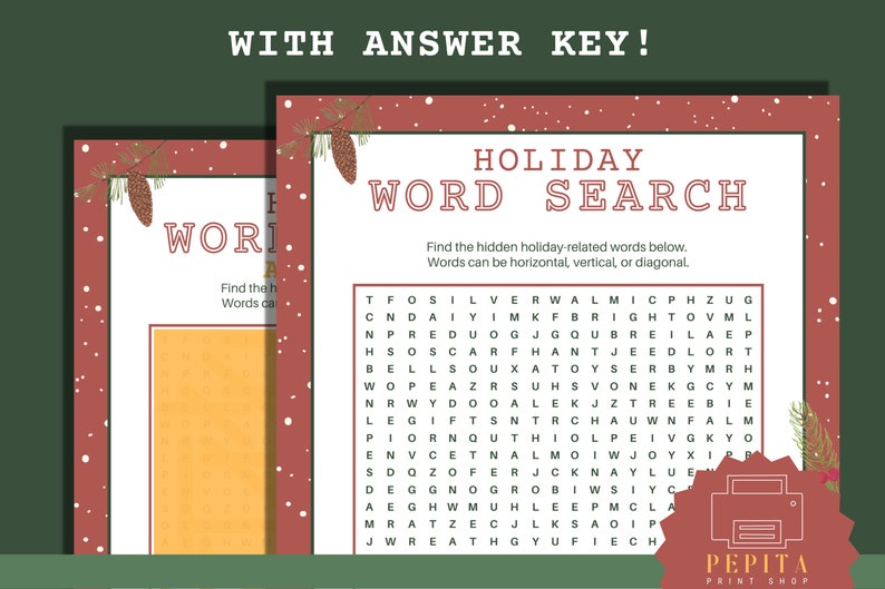 HOLIDAY Word Search | Printable Game, Holiday Party, Game Night, Kids ...