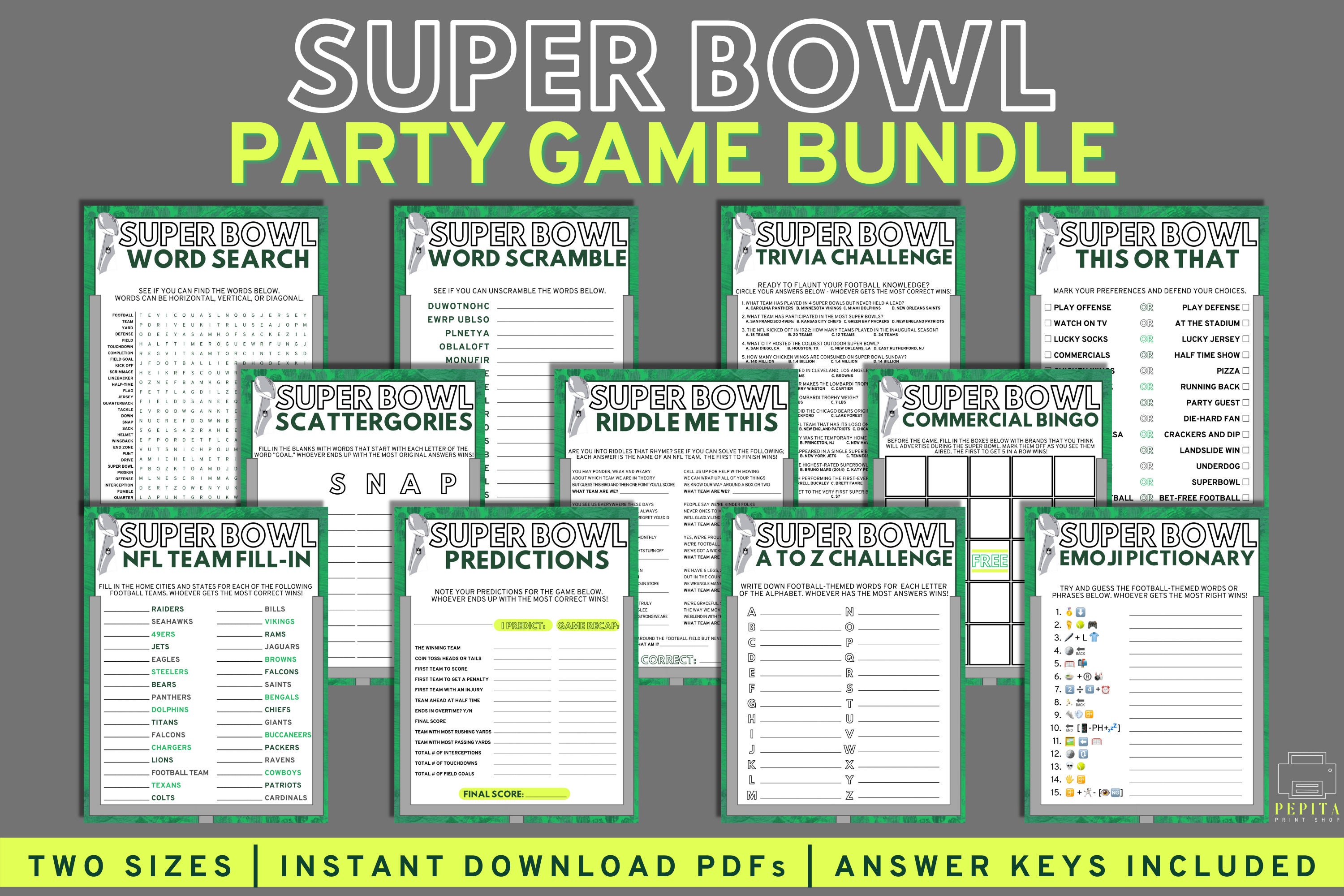 Sunday Football Printable Super Bowl LVI Game Activities for Adults ...
