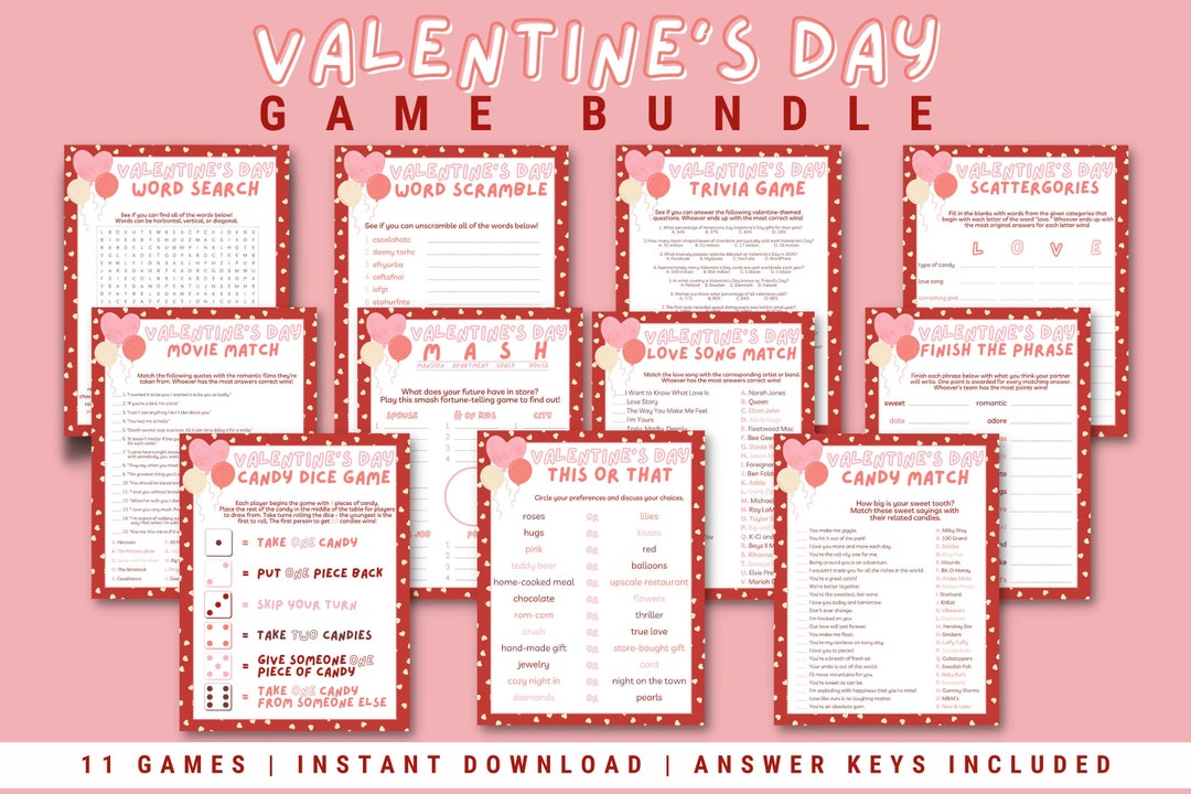 Valentine's Day Printable Games Bundle | Printable Party Games, Games ...