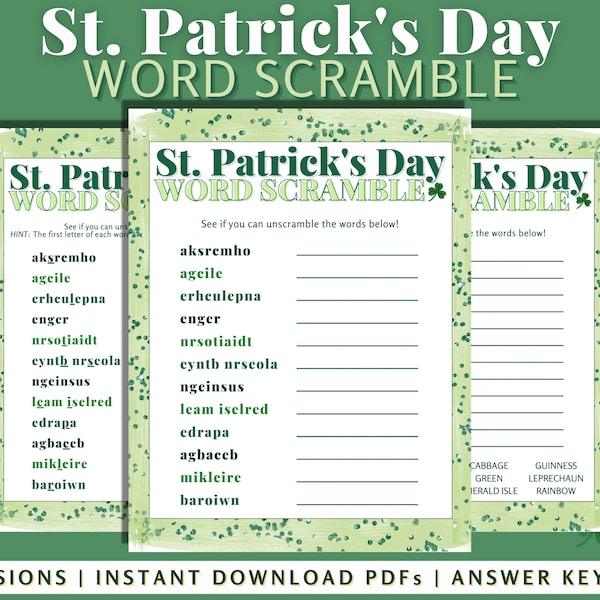 St Patricks Day Word Scramble - Etsy