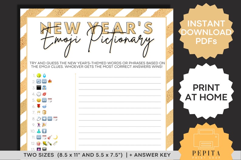 NEW YEAR'S Emoji Pictionary | Printable Game, NYE Party, Game Night ...