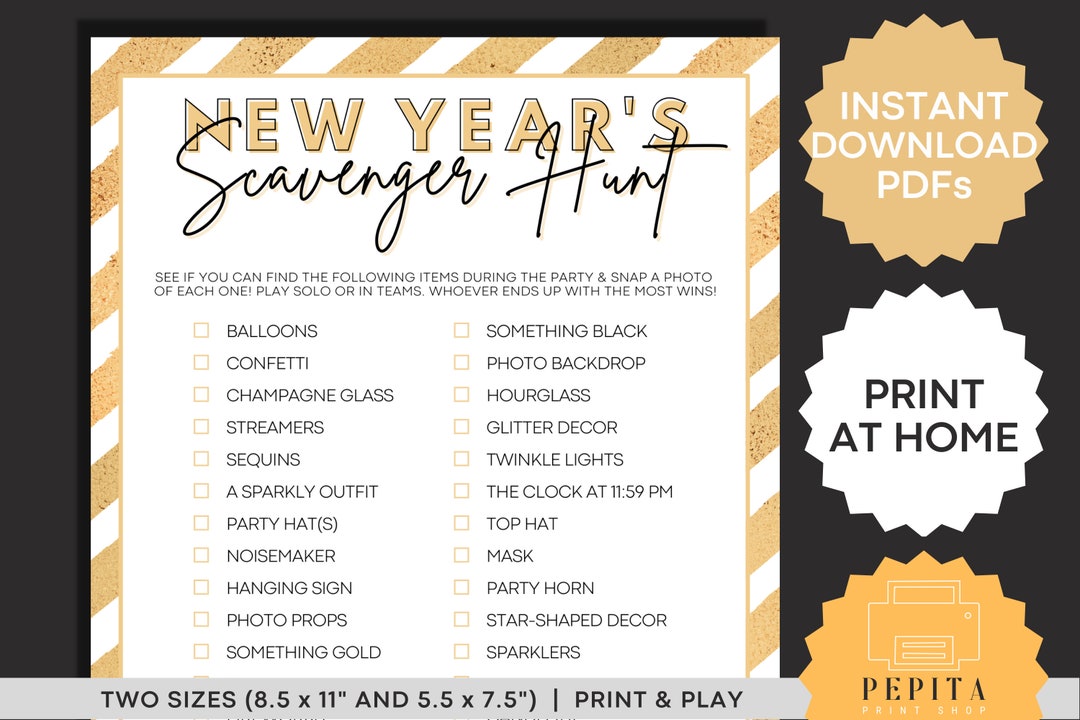 NEW YEAR'S Scavenger Hunt | Printable Game, NYE Party, Game Night, Kids ...