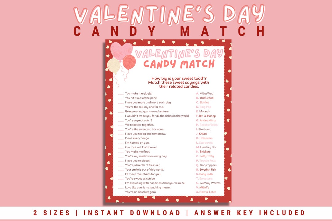 Valentine's Day Candy Match Game | Printable Party Games, Games for ...
