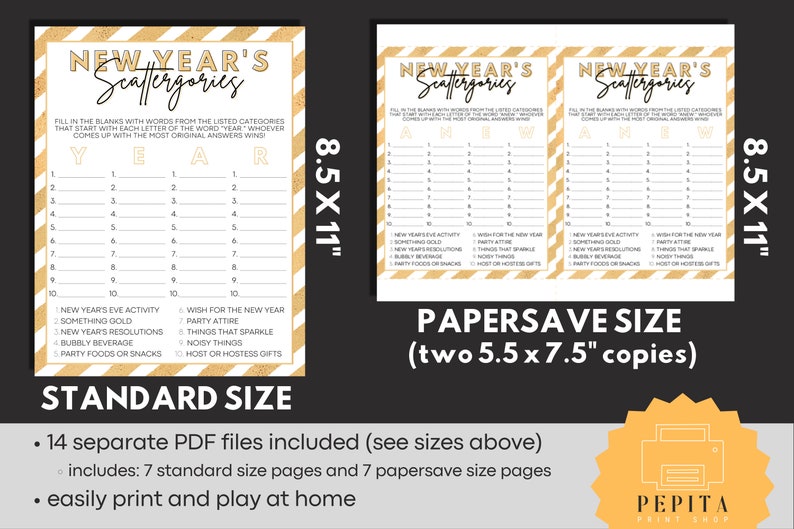 NEW YEAR'S Scattergories | Printable Game, NYE Party, Game Night, Kids ...