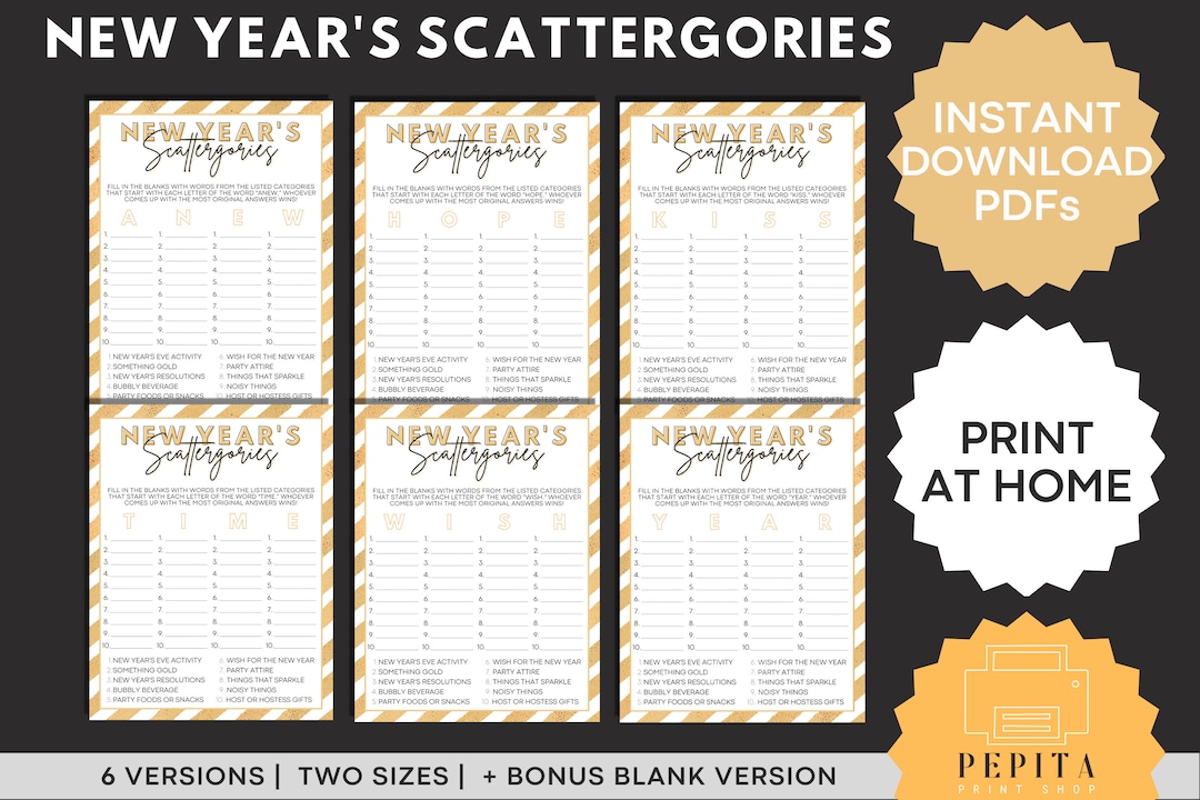 NEW YEAR'S Scattergories | Printable Game, NYE Party, Game Night, Kids ...