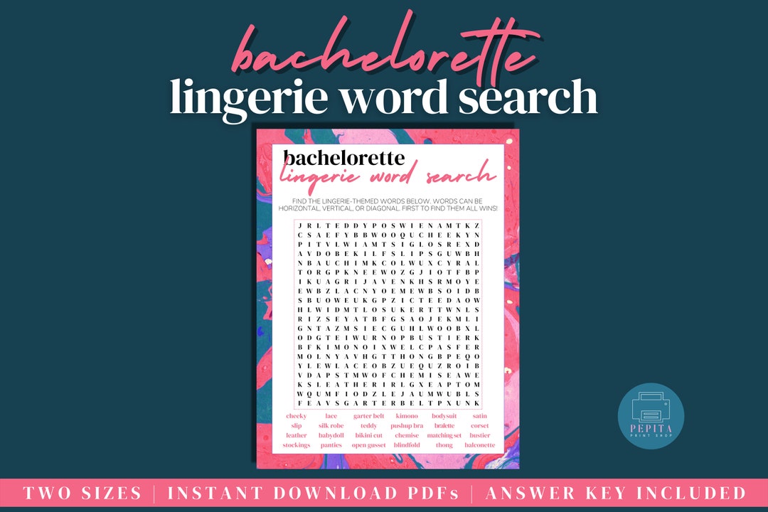 BACHELORETTE PARTY Lingerie Word Search | Bachelorette Printables, Hen ...