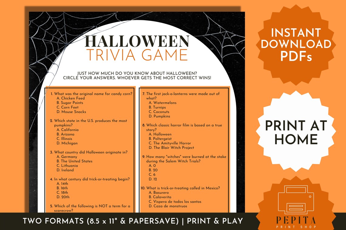 HALLOWEEN Trivia Game | Printable Game, Halloween Party, Game Night ...