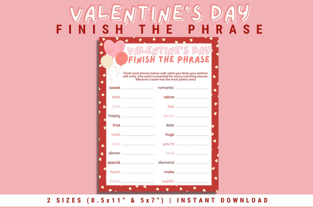 Valentine's Day Finish the Phrase Game | Printable Party Games, Games ...