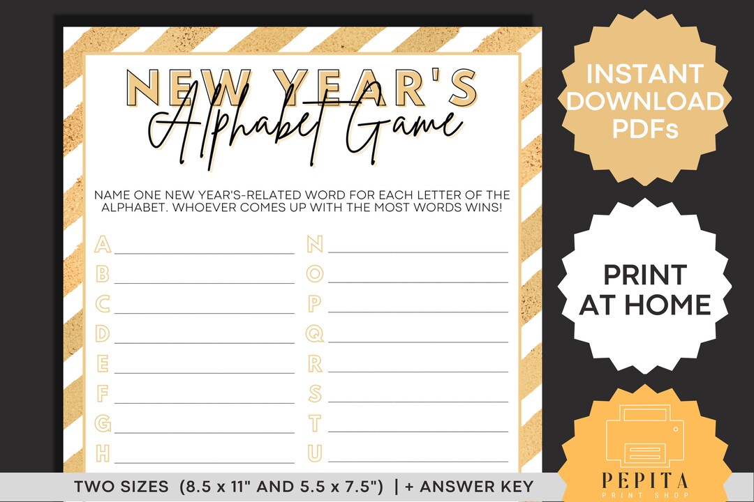 NEW YEAR'S Alphabet Game | Printable Game, NYE Party, Game Night, Kids ...