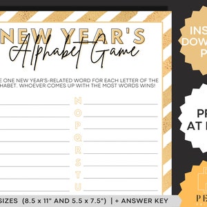 NEW YEAR'S Alphabet Game | Printable Game, NYE Party, Game Night, Kids ...