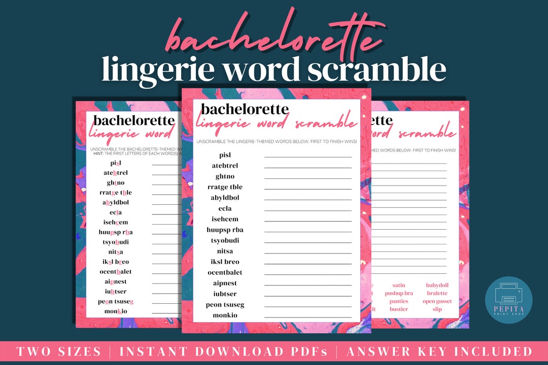 BACHELORETTE PARTY Lingerie Word Scramble Bachelorette Printables, Hen ...